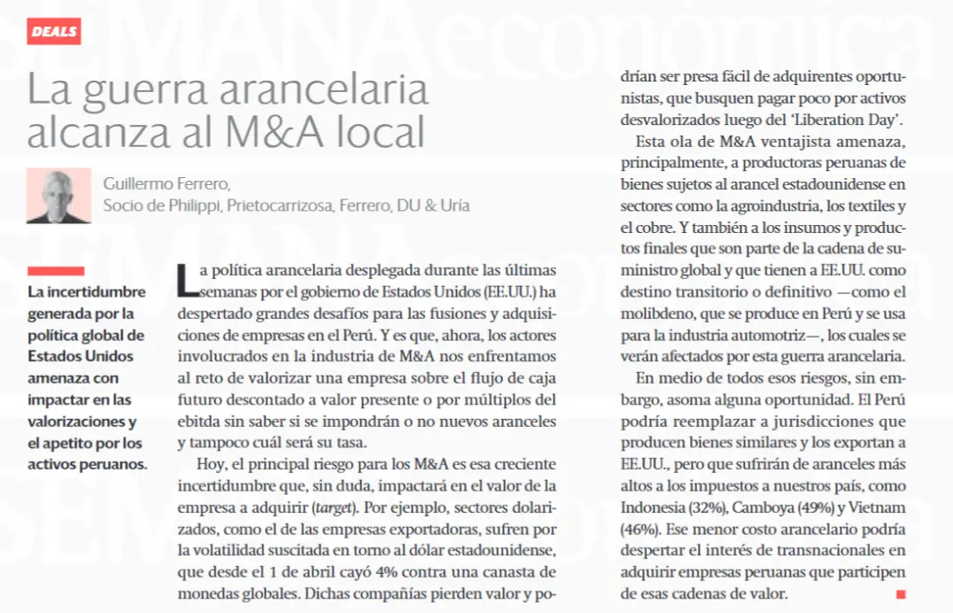 La guerra arancelaria alcanza al M&A local - PPU Legal